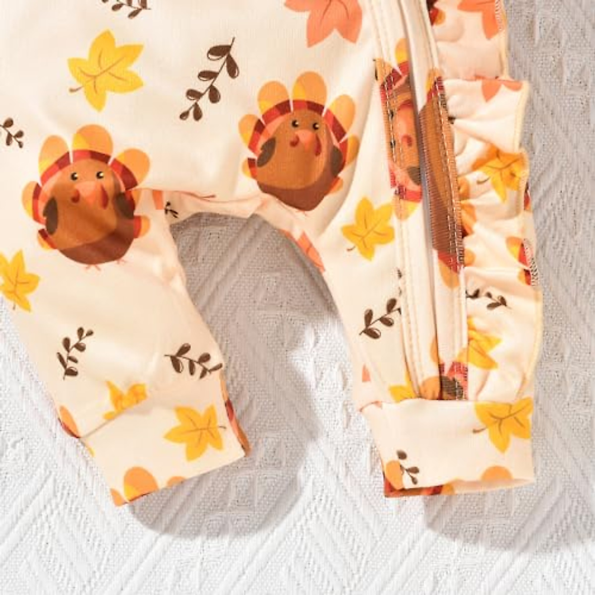 Aalizzwell 3-6 Months Baby Girls Thanksgiving Clothes Premature Long Sleeve Zip Up Romper One Piece Turkey Fall Autumn