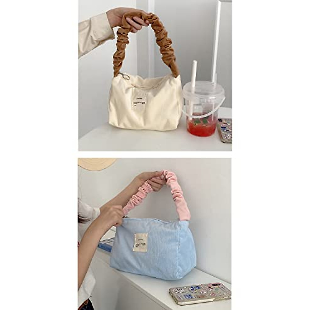 Ulisty Women/Girls Small Corduroy Underarm Bag Fashion Cute Shoulder Bag Mini Hobo Bag Casual Handbag blue