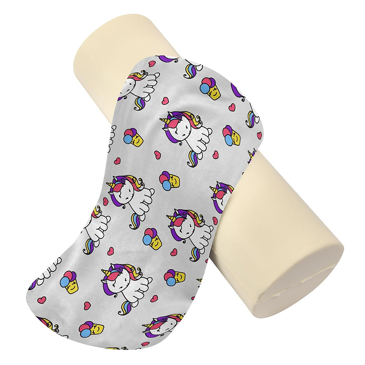 Vnurnrn Unicorns Neck Support Pillow Round Neck Roll Bolster Cylinder Pillow Cervical Pillows Body Pillow for Leg Knee Back Head Support for Work Women Men Traveling Headrest