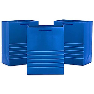 Hallmark 11" Large Blue Gift Bags (Pack of 3) for Hanukkah, Christmas, Birthdays, Graduations, Father's Day, Baby Showers, Bridal Showers, Weddings, Care Packages