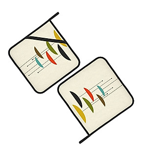 Pot Holders 2pcs Set, Kitchen Oven Glove High Heat Resistant 500 Degree Oven Mitts and Potholder with Non-Slip Silicone Surface for Baking,Cooking,BBQ - mid Century Modern Prints