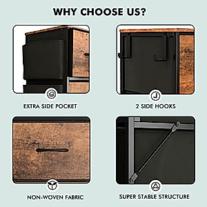 Lulive 10 Drawer Dresser, Chest of Drawers for Bedroom with Side Pockets and Hooks, Fabric Storage Dresser, Sturdy Steel Frame, Wood Top, Organizer Unit for Nursery, Hallway, Closet (Rustic Brown)