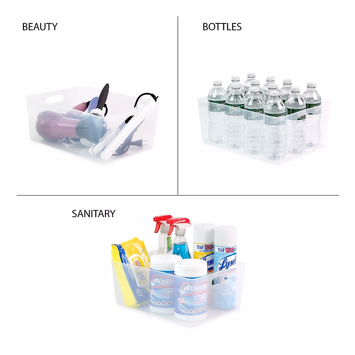 Isaac Jacobs 3-Pack XL Clear Storage Bins (12” L x 11.1” W x 7” H) with Cutout Handles, Plastic Organizer for Home, Office, Kitchen, Fridge/Freezer, Drawers, BPA Free, Food Safe (3-Pack, Extra-Large)