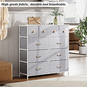 Nicehill Dresser for Bedroom with 10 Drawers, Storage Drawer Organizer, Tall Chest of Drawers for Closet, Living Room, Hallway, Entryway, Fabric Drawers(Light Grey)
