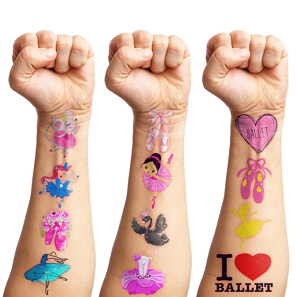 Ballerina Tattoos Themed Birthday Party Decorations Supplies Favors Decor 96 PCS 8 Sheets Cute Temporary Tattoo Stickers For Girls Kids Boys School Gifts Rewards Home Activity