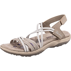 Skechers Women's Reggae Slim-Takes Two Flat Sandal, Taupe, 6 Wide