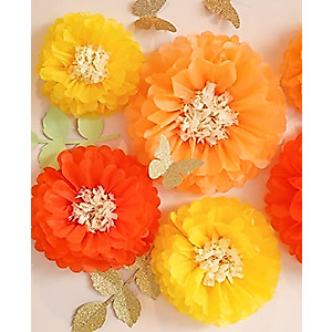 Fonder Mols Yellow Orange Gold Tissue Paper Flowers Tissue Pom Poms Blooms for Little Cutie Baby Shower, Nursery Decor, Fall Birthday Party Decorations(Set of 21)