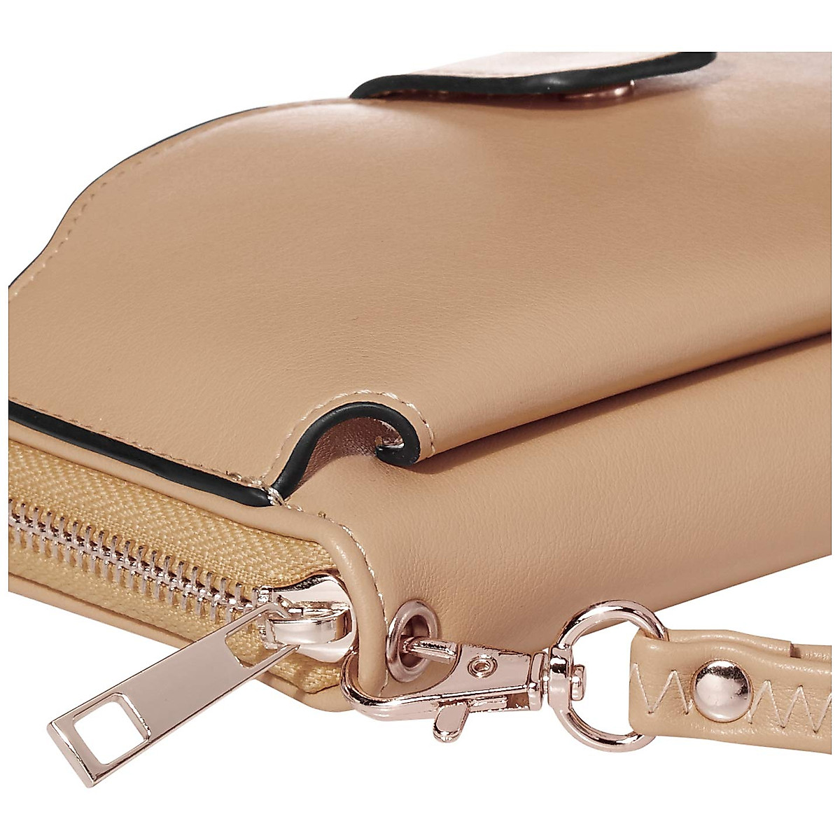 Amazon Essentials Women Wristlet Wallet with Cell Phone Holder Zip Around Wallet PU (Almond)