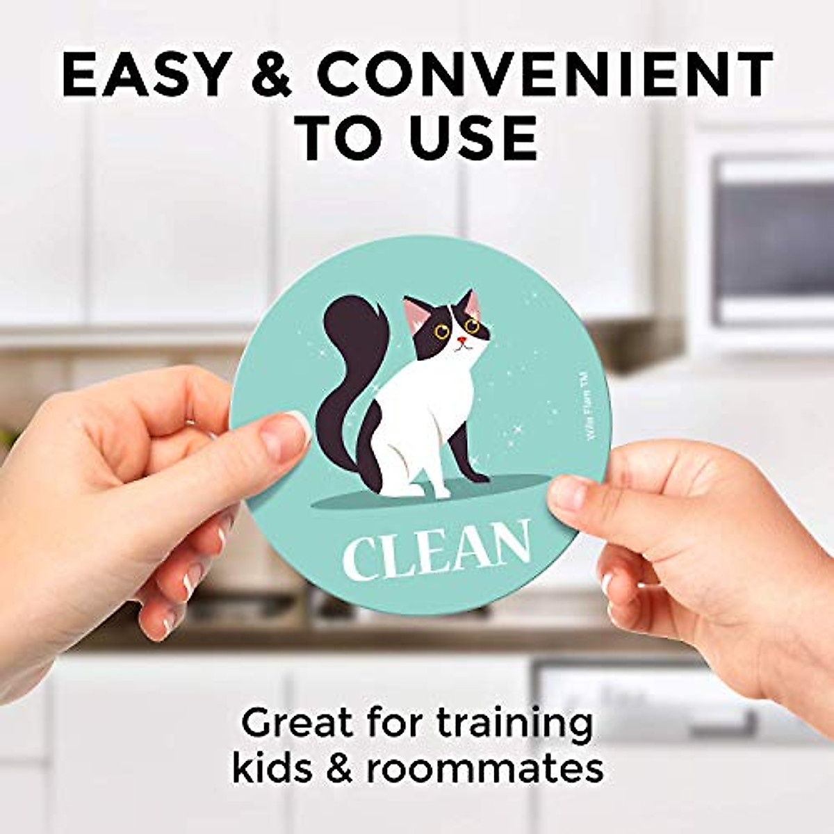 Large Dishwasher Magnet Clean Dirty Sign - Funny Design Magnets - Large, Strong, Cool Magnetic Gadgets for Kitchen Organization and Storage - Strong Double Sided Indicator (Cartoon Cat)