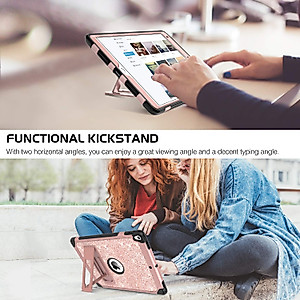 BENTOBEN for iPad Air (3rd Gen) 10.5" 2019 Case, iPad Pro 10.5" 2017 Case,Glitter Sparkly 3 Layers Heavy duty Shockproof Protective Hybrid Hard PC TPU Bumper Kickstand Kids iPad Air 3 Cover, Rose Gold