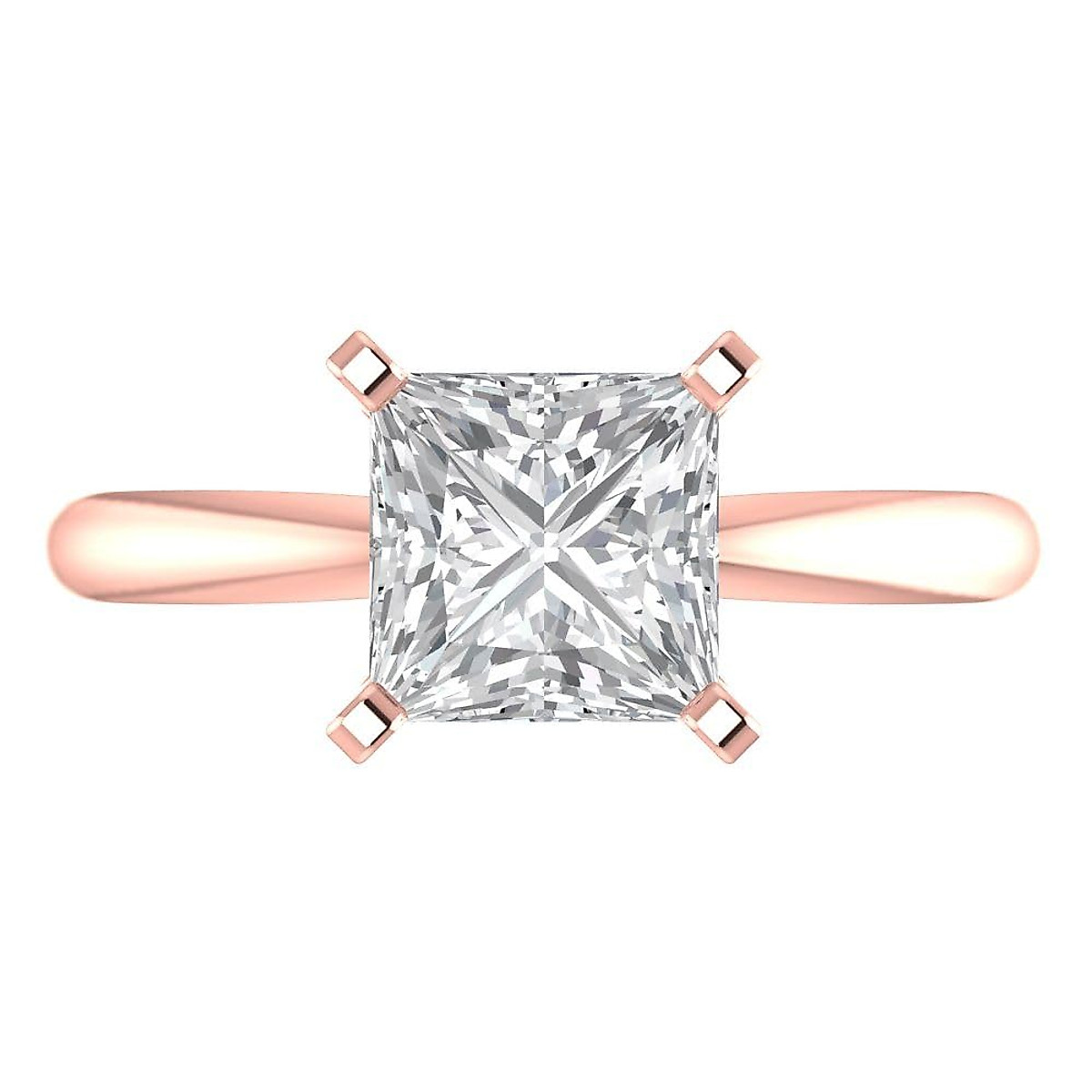 2 Ct Brilliant Princess Cut Clear Simulated Diamond 14K Rose Gold Solitaire Engagement Promise Bridal Ring Size 7.75