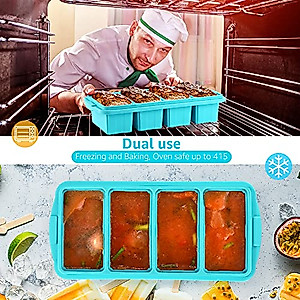 Ztomine Silicone Freezer Tray With Lid - Silicone Freezer Food Molds- Large Ice Cube Tray,Silicone Freezer Container,Freeze & Store Soup, Sauce, Broth,Leftovers - Makes 4 Perfect 1 Cup