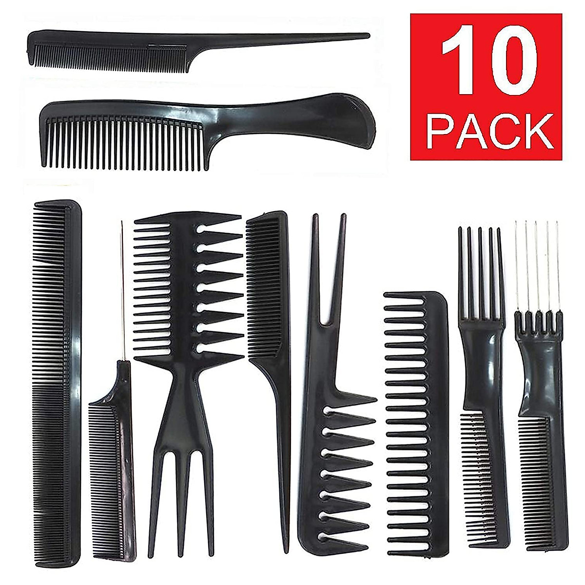 Magic 10 Piece Professional Styling Comb Set, Black