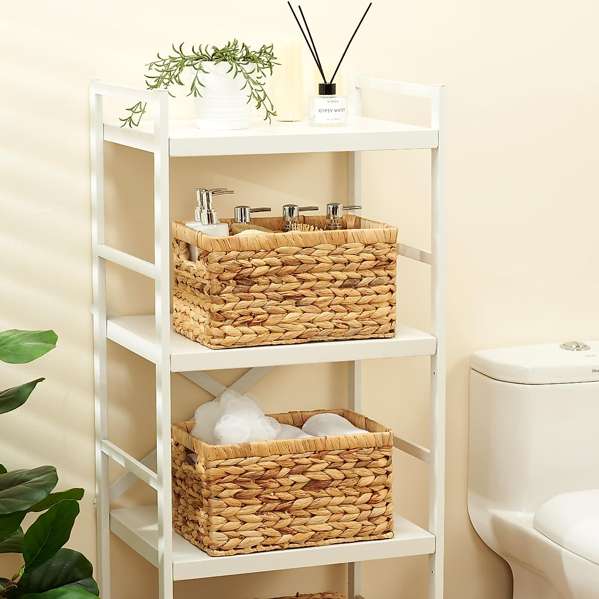 Edergoo Wicker Storage Basket, Water Hyacinth Storage Baskets with Built-in Handles, Large Wicker Baskets for Storage, 2 Pack Wicker Baskets for Organizing, Natural