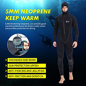 Full Wetsuits-5mm 3mm Wetsuit-Mens Neoprene Diving Suit Front Zipper Hoodie Snorkeling Surfing Suits High Elasticity Long Sleeve - Diving Water Sports Solid Colored Autumn Winter Spring Summer