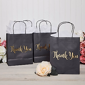 Sparkle and Bash Black Thank You Gift Bags with Handles, Gold Foil (8 x 10 x 4 In, 24 Pack)