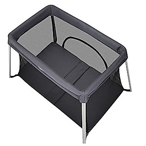 HONEY JOY Baby Travel Crib, Portable Pack and Play Travel Bassinet with Carry Bag, Lightweight Baby Playpen w/Washable Mattress, Side Zipper Door, Large Foldable Play-Yard for Infant Boy Girl (Gray)