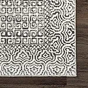 nuLOOM Hart Machine Washable Abstract Tribal Area Rug, 6' Round, Grey