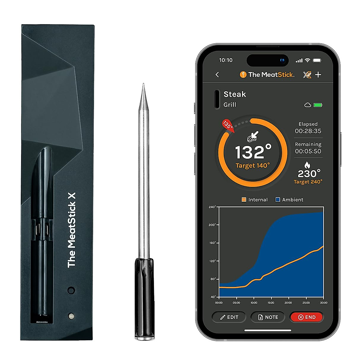 MeatStick X (One Probe Set) | Smart Wireless Meat Thermometer | 260ft Range Digital Food Probe with Bluetooth | for Smoking, Grilling, BBQ, Air Fryer, Deep Frying, Oven, Sous Vide, Rotisserie