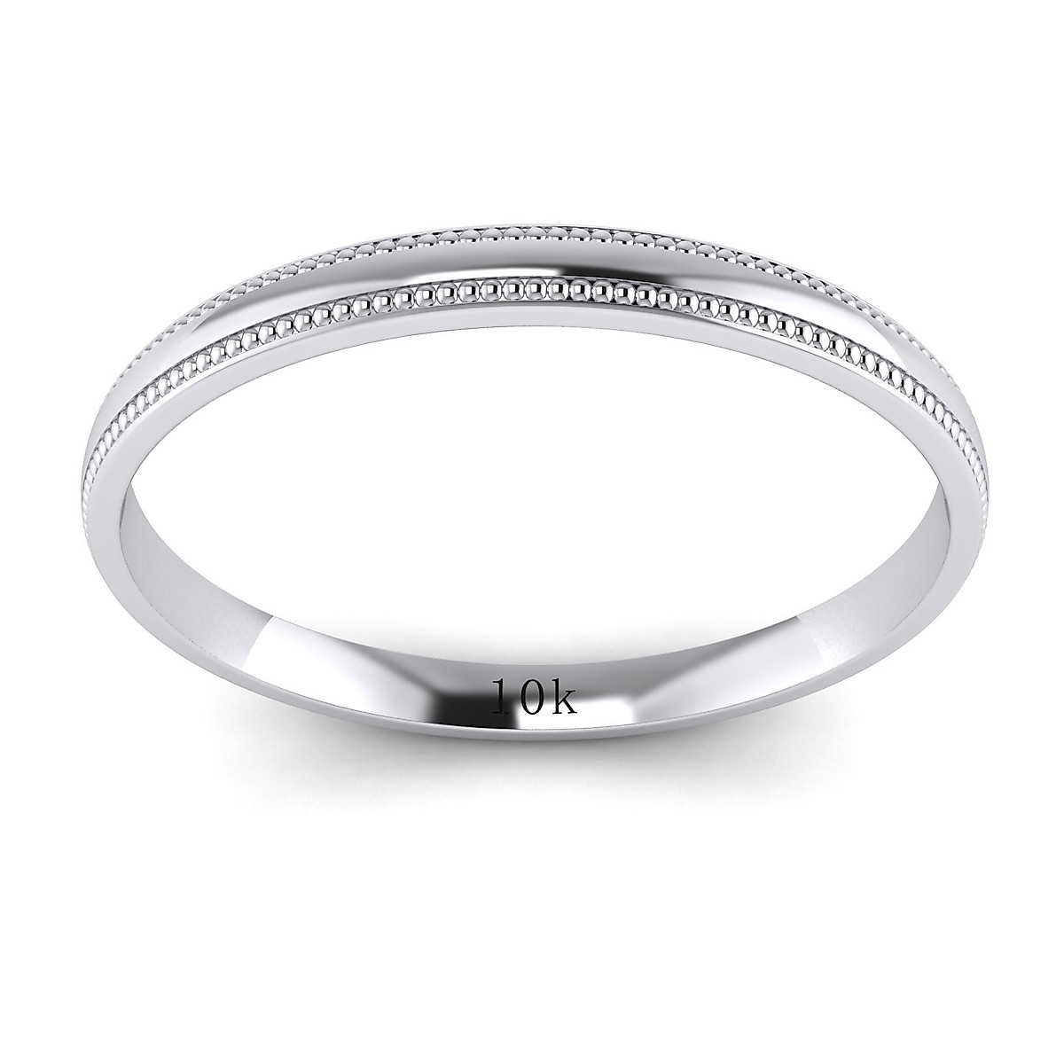 LANDA JEWEL Unisex 10k White Gold 2mm Light Court Shape Comfort Fit Polished Wedding Ring Milgrain Band (8.5)