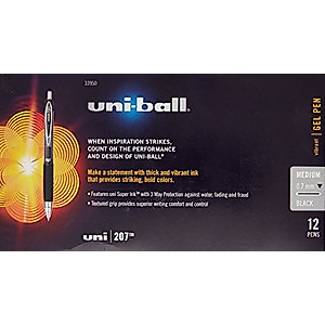 uni-ball Signo Gel 207 Roller Ball Retractable Gel Pen, Black Ink, Medium, Dozen