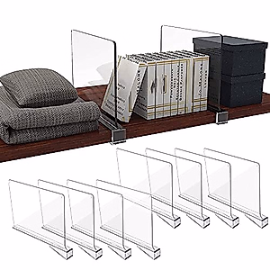 8Pcs Clear Acrylic Shelf Dividers for Closet Organization Transparent Closet Shelf Divider Organization to Organize Wood Closet Separator for Organization in Bedroom, Kitchen and Office Shelves…