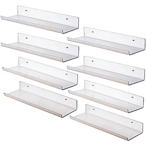Sooyee 16.5" Clear Acrylic Shelves Wave Texture, Floating Shelves for Wall Storage,Book Display Shelf,Wall Shelves for Bedroom,Bathroom,Living Room, Kitchen,Set of 8