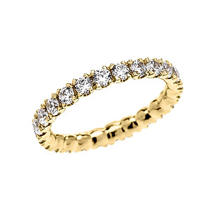 10k Yellow Gold Dainty 2 Carat Cubic Zirconia Wedding Eternity Band Ring(Size 7.5)
