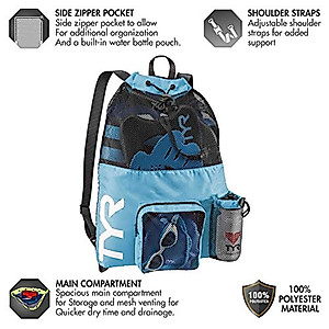 TYR Big Mesh Mummy Backpack for Swim, Gym and Workout Gear, Royal Blue, 40-Liter Capacity