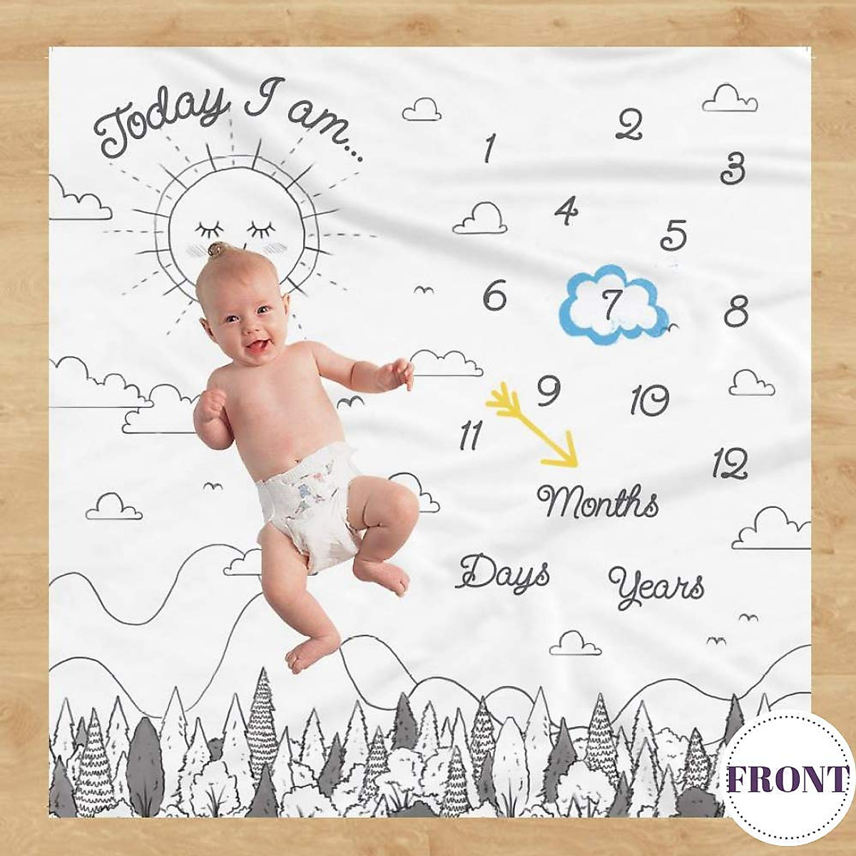 Double Sided Monthly Baby Milestone Blanket- Month Blanket for Baby Pictures | Photo Blanket with Baby Photo Props | Monthly Blankets for Newborns | Baby Boy Girl Milestone Blanket (Black & White)
