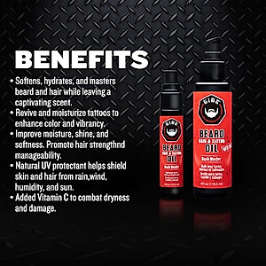 GIBS GROOMING Bush Master Beard, Hair & Tattoo Oil- All-Natural with Nutmeg, Leather, Vanilla & Musk Scent- Softens & Strengthens Beard Growth, Moisturizes Skin, 1 Fl Oz (Pack of 1)
