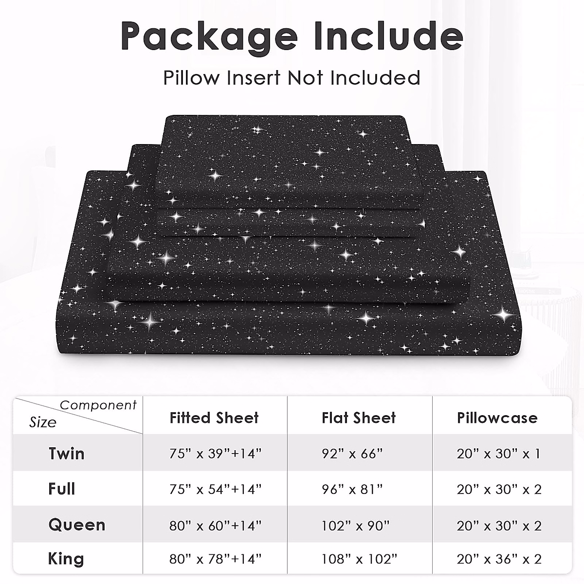 Pamnest 4 Pieces Queen Size Bed Sheet Sets, Space Starry Deep Soft Microfiber Bedding Sets for Kids and Adults Bedroom Bed Decor, Black Star Sky Flat Sheet, Fitted Sheet and 2 Pillowcases