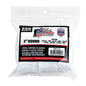 Pro Shot .270-.38 Caliber 2-Inch RD. 250 Count Patches, WHITE
