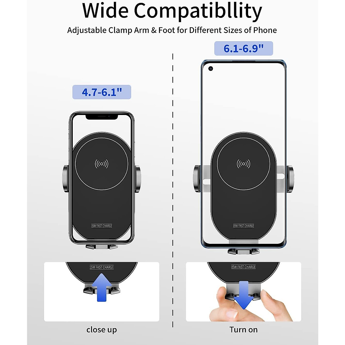 KPON Wireless Charger for Car - Auto Clamping Car Phone Holder Mount Wireless Charging - Dashboard Air Vent Wireless Car Charger Compatible with Popsocket/Otterbox/Thick Cases up to10mm
