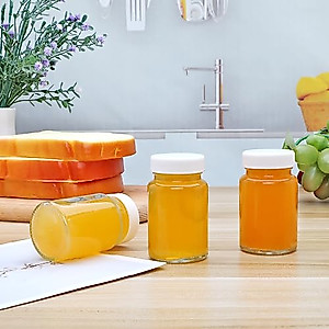 Woaiwo-q 24 Pack 2 oz Glass Shot Bottles w/White Lids - Small Clear Jar for Ginger Shot, Juice, Sample, Whiskey - Travel Essentials Mini Bottles - Wide Mouth, Leakproof…