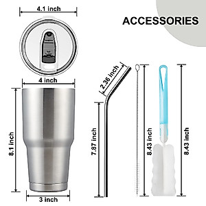 COMOOO 30 oz Stainless Steel Tumbler Bulk with Lid and Straw Insulated Tumbler Coffee Cup Durable Double Wall Vacuum Travel Coffee Mug Thermal for Hot and Cold Drinks (Silver, 8 Pack)