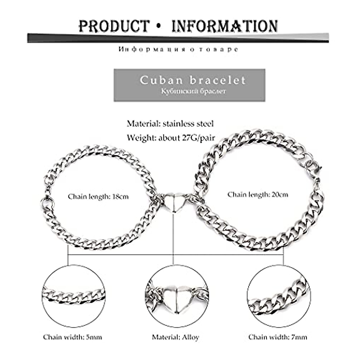 MIFYNN 2pcs Matching Couple Bracelets Set Cuban Chain Bracelet Heart Bracelet Pinky Promise Couples Bracelets for Boyfriend Girlfriend (Gold)