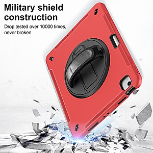 Miesherk Stock Case for iPad Air 13'' 2024: Military Grade Shockproof Rugged Case for iPad Air 13''（M2） W/Screen Protector - Stand - Handle - Shoulder Strap - Pen Holder，Black+Red