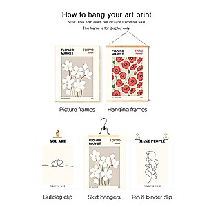 HoozGee Flower Market Poster Botanical Decor Minimalist Wall Art Prints Love Couple Theme Flower Line Poster Vintage Prints Canvas Wall Art Colorful Floral Wall Decor (8"x10" UNFRAMED)