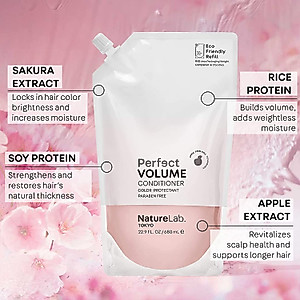 NATURELAB. TOKYO Perfect Volume Shampoo & Conditioner: Eco-Friendly Refill Pouch Duo: Hair Volumizer, Build Lift, and Body to Flat, Fine, or Limp Hair I 22.9 FL OZ Each