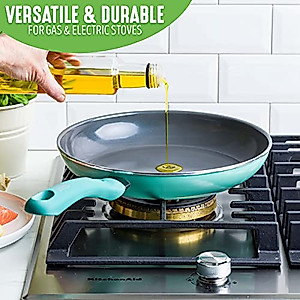 GreenLife Soft Grip Diamond Healthy Ceramic Nonstick, 7" and 10" Frying Pan Skillet Set, PFAS-Free, Dishwasher Safe, Turquoise