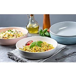 KooK Salad Bowl, Pasta Bowls, Soup, Serving Bowls, Ceramic, Large Capacity, Microwave & Dishwasher Safe, Set of 4, 40 Oz, (White)