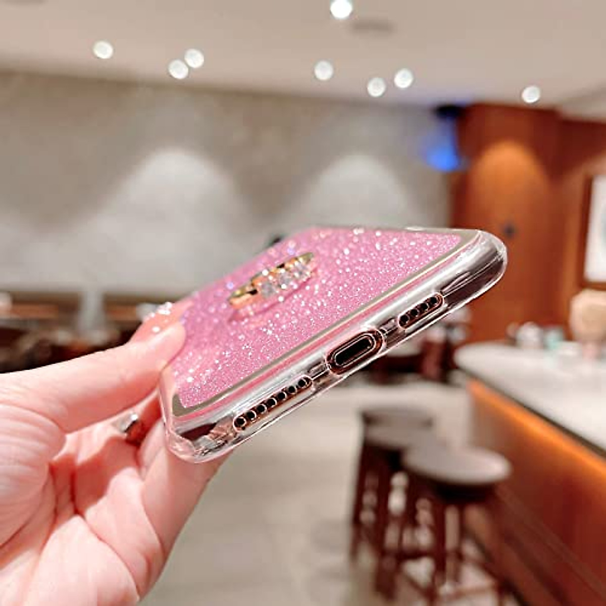 Easyscen Case for Samsung Galaxy S22 Ultra (6.8-inch) Girls Women Cute Luxury Glitter Shiny Sparkly Shell with Ring Stand Heart Slim Soft Shockproof Protective Phone Cover for Galaxy S22 Ultra - Pink