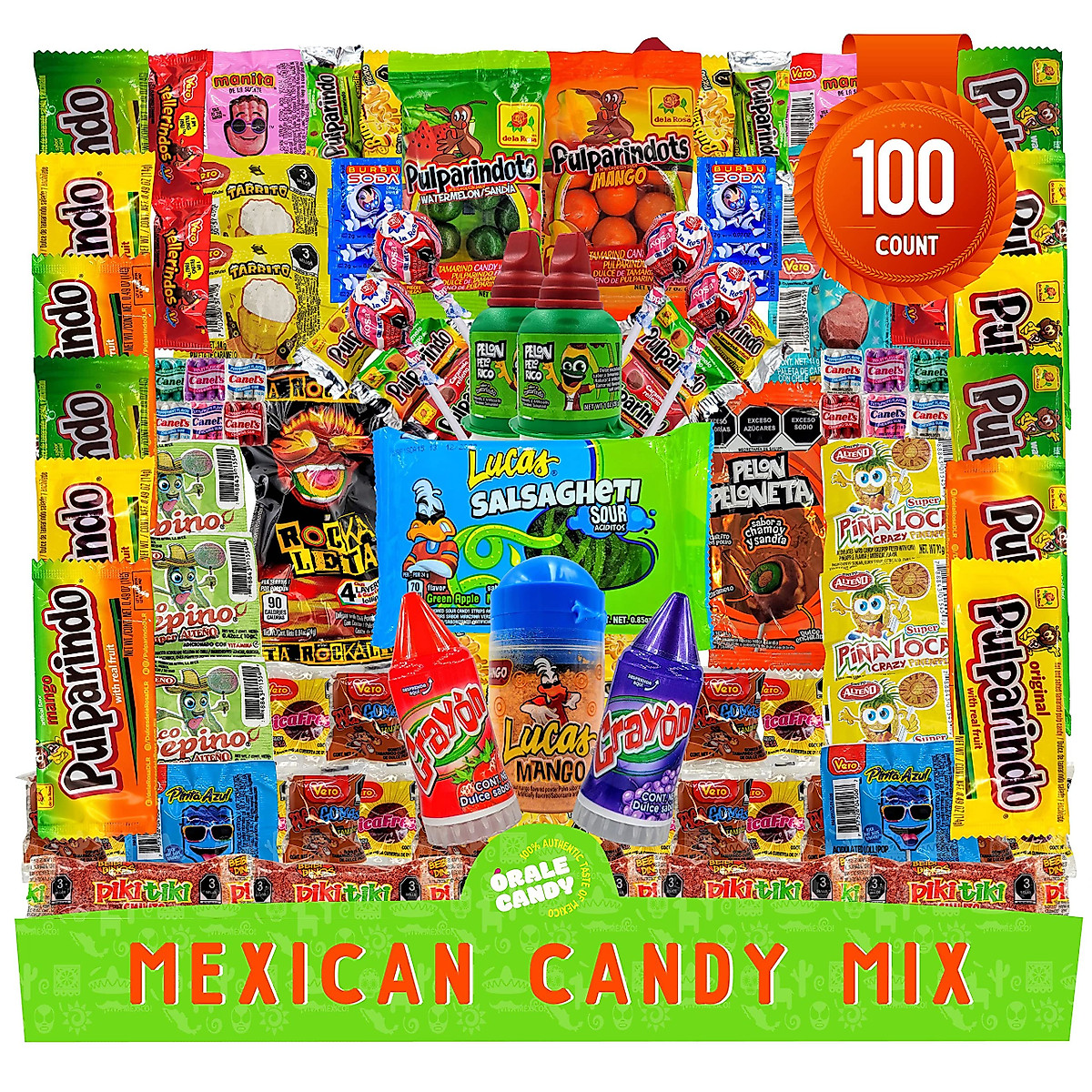 Mexican Candy Mix Assortment, Dulces mexicanos, Includes Vero mango, Salsaghetti, Peloneta, Pelon pelo rico, bulk candies, pulparindo, candy box variety pack