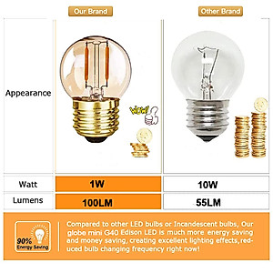 LDCHIUEN G40 G14.5 E26 LED Bulb Amber 1W Low Watt Edison Bulb 10 Watt Warm White 2200K Vintage LED Globe Night Light Bulb for Ceiling Fan, Chandelier, Vanity Light Bulb 6Pack
