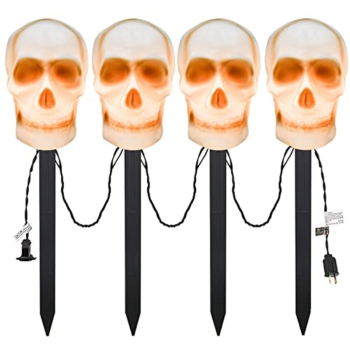 C7 Halloween Skull Pathway Stake Lights, 7 Ft Halloween Pathway String Lights with 4 C7 Bulbs, Stake, Halloween Decorations Driveway Markers Lights for Outdoor Holiday Garden Walkway Party Lighting