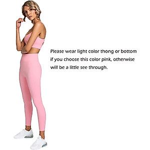 Hotexy Women Workout Sets High Waisted Plain Pink Yoga Leggings with Stretch Sports Bra Gym Set