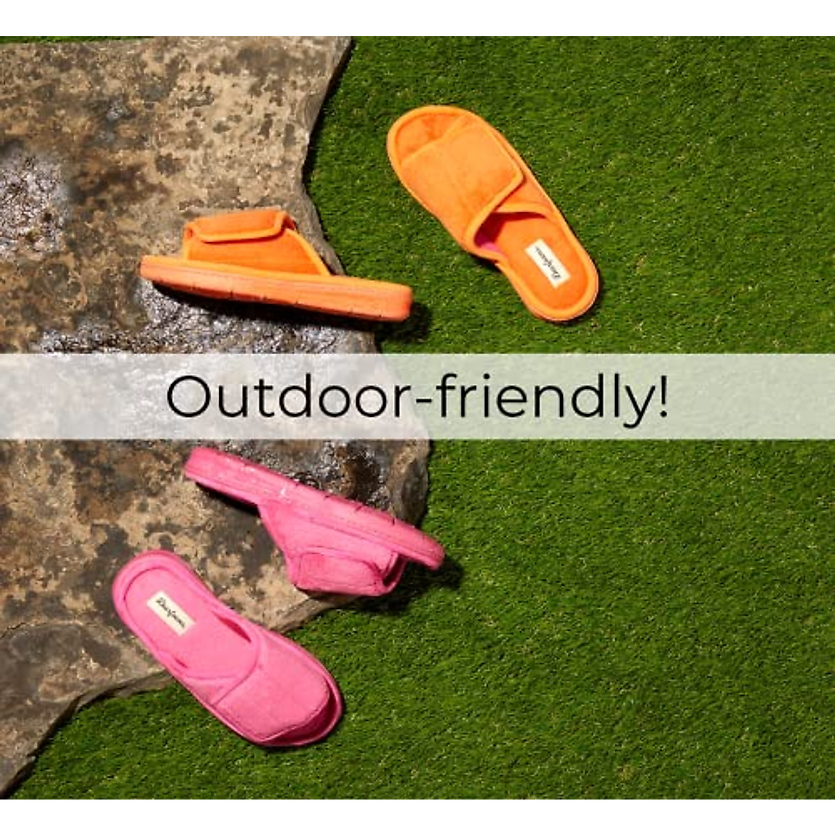 Dearfoams Men's Adjustable Indoor/Outdoor Memory Foam Machine Washable Summer Slide Slipper, Mandarin, 9-10