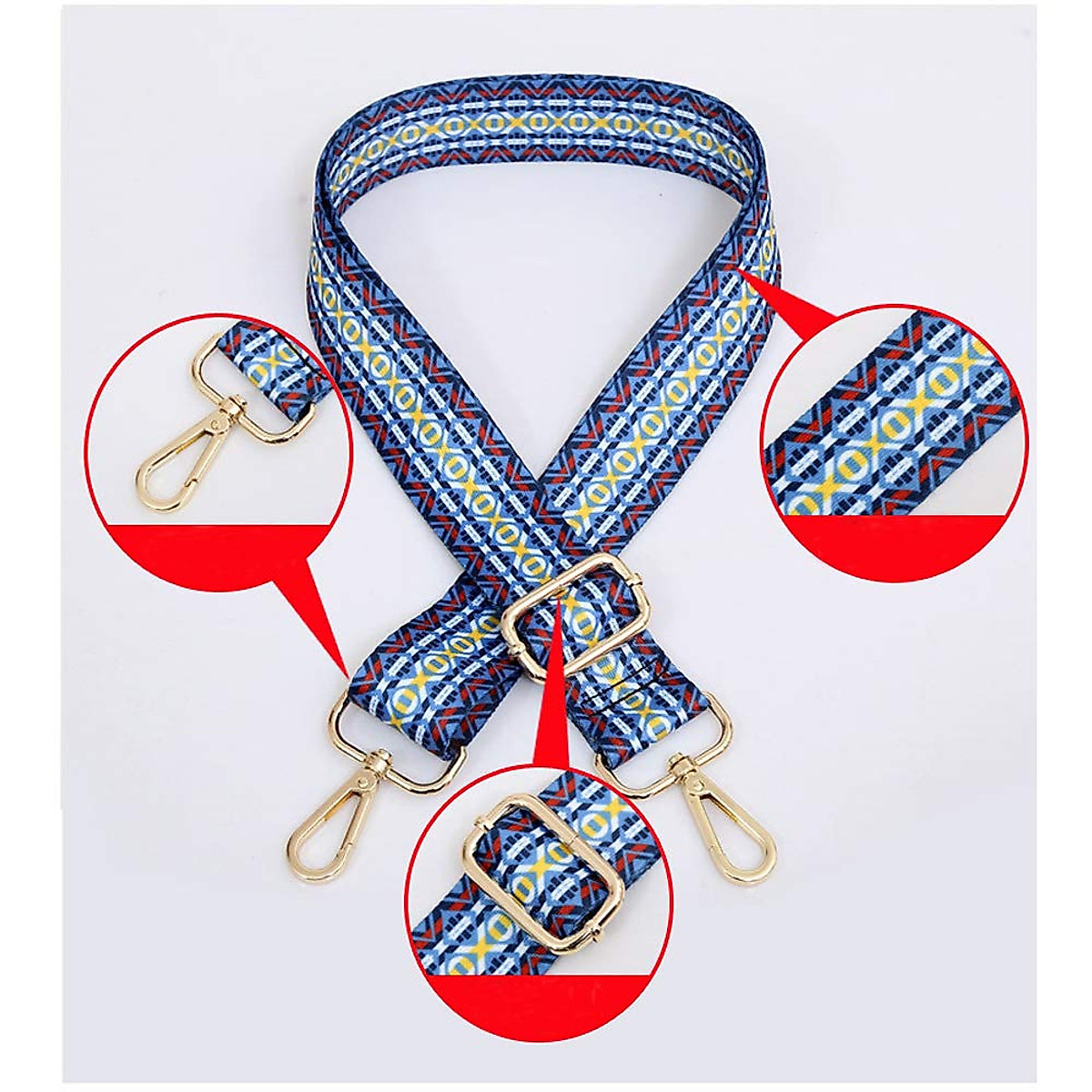 UMILY Purse Strap Replacement Multicolor Canvas Crossbody Strap for Handbags 80-140cm Length,3.8cm Wide