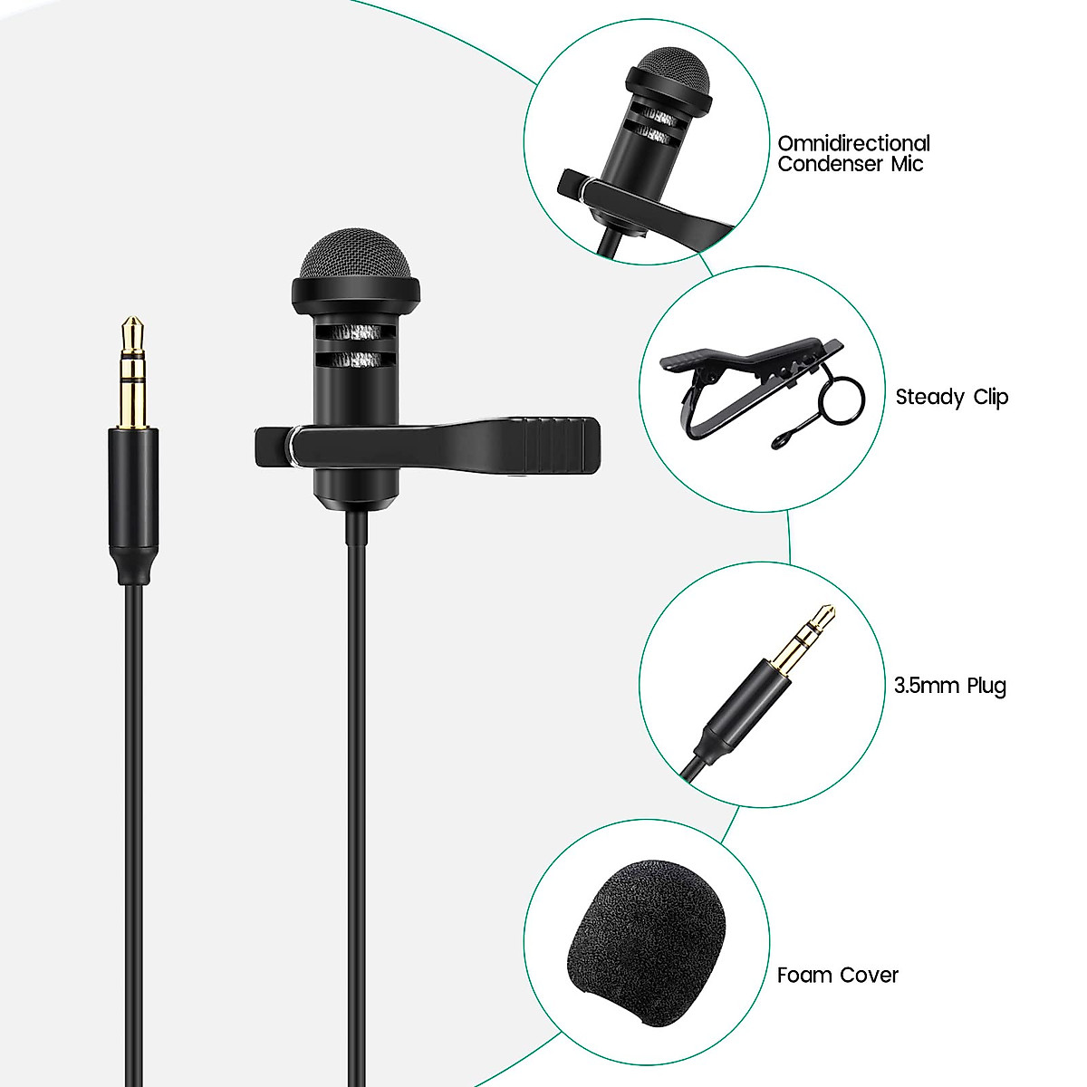 2 Pack Lavalier Microphone Compatible with DJI Mic 2 & Rode Wireless Pro/Wireless GO 2 / II Transmitters - Omnidirectional Lav Lapel Wearable Mic for Vlog Interview Streaming Lectures Broadcasters
